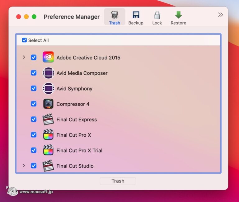 Preference Manager 4.5.2 - Final Cut Pro、Premiere Pro、After Effectsなどの設定ファイルをゴミ箱に移動／バックアップ／復元 ...