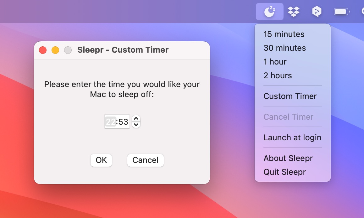 Sleepr App 1.4 - macOS Venturaで廃止された「スリープタイマー」機能を再現 - 新しもの好きのダウンロード